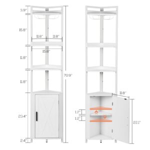 VOWNER 71'' Tall Corner Shelf, 6-Tier with Storage, Corner Bookshelf Stand, Storage Rack Plant Stand for Living Room, Study Room, Kitchen, Small Space, White