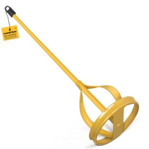 hanpex paint and mud mixer, paint stirrer for drill in 1 to 5 gallon bucket, suitable for all standard drill bits, hex head anti-slip, easy clean, painting and plastering mixer stirrer tool (yellow)