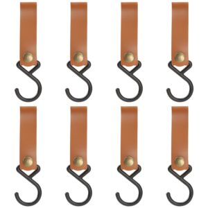 yymsen 8 pcs leather s-hooks leather hook,s-hooks s shaped hooks coat hook for hanging, camping hook hanger hooks hanging closet, pots, pans (brown)