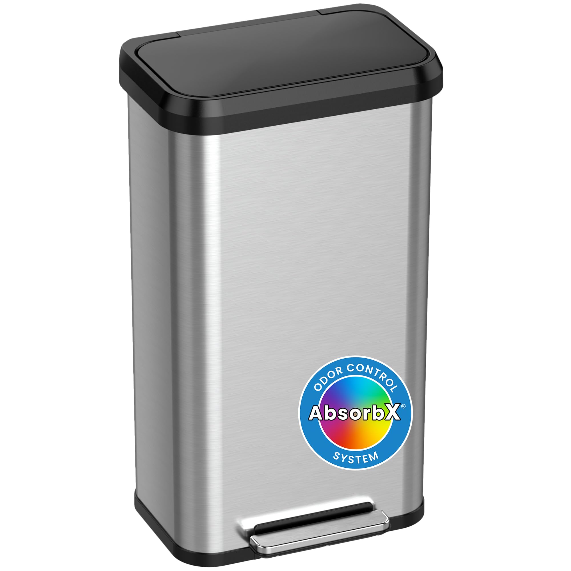 iTouchless 20 Gallon Step Pedal Kitchen Trash Can with Odor Filter Stainless Steel and Dent-Proof Black Plastic Lid Large 75 Liter Home Office Bedroom Commercial Tall Recycle Garbage Bin Wastebasket