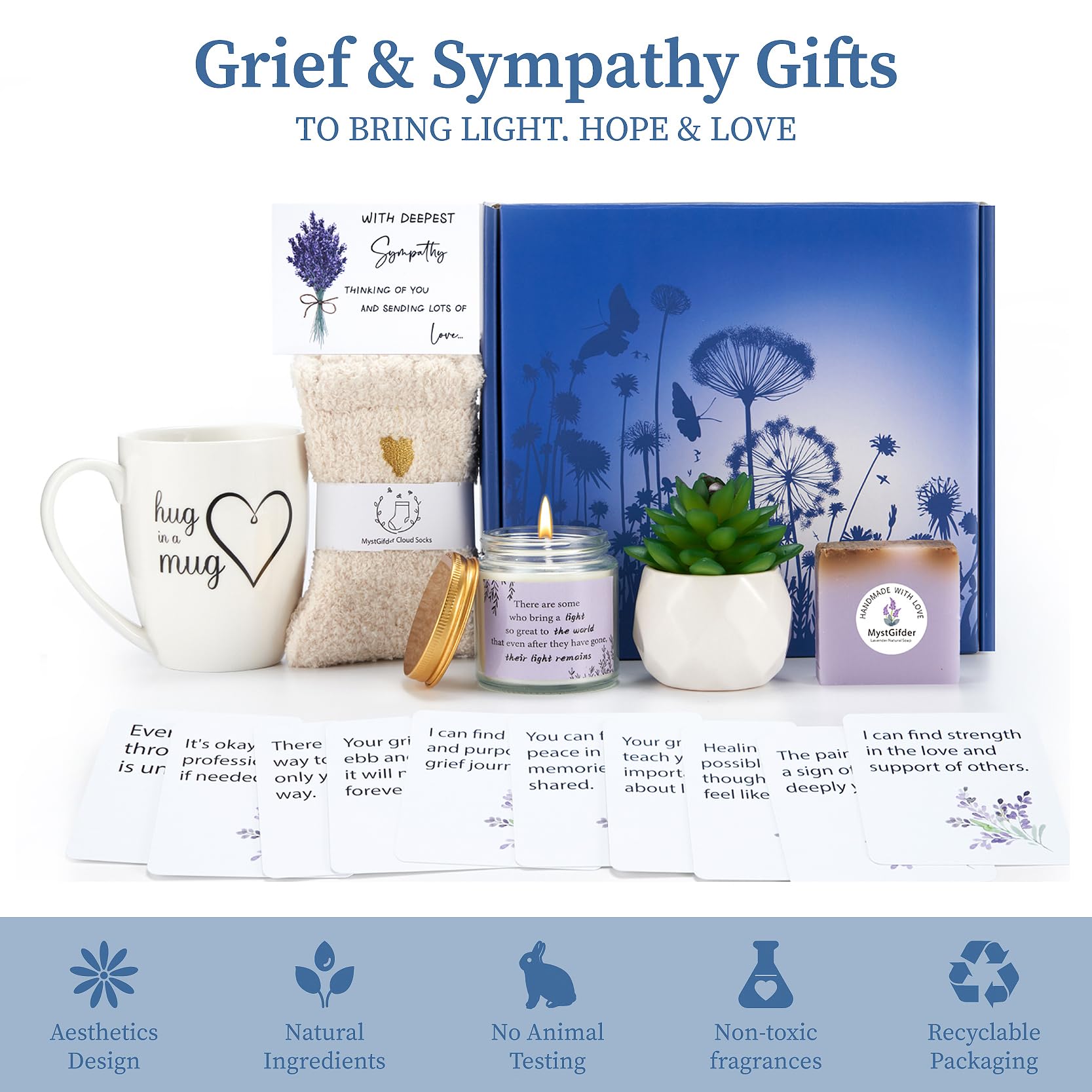 Sympathy Gift Baskets - Condolences Gift Basket for Loss, Bereavement Grief Gift Ideas for Women, Sorry for Your Loss of Loved One Mom Dad Husband Pet, Thinking of You Box, Grieving Self Care Package