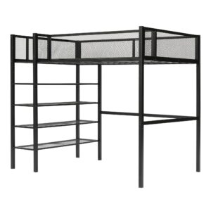 Bellemave Twin Size Metal Loft Bed with 4-Tier Shelves and Storage, Loft Bed with Bookshelf (Black)