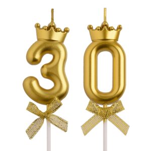 aoolada 30th birthday candles, gold 30 year old number birthday candles, number 30 candles for men women, happy birthday party decorations cake topper gifts for wedding anniversary celebration