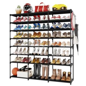 kitsure shoe organizer - 8-tier large shoe rack for closet holds up to 48 pairs shoes & boots, multipurpose shoe shelf with hook rack, stackable tall shoe rack for entryway, bedroom, garage