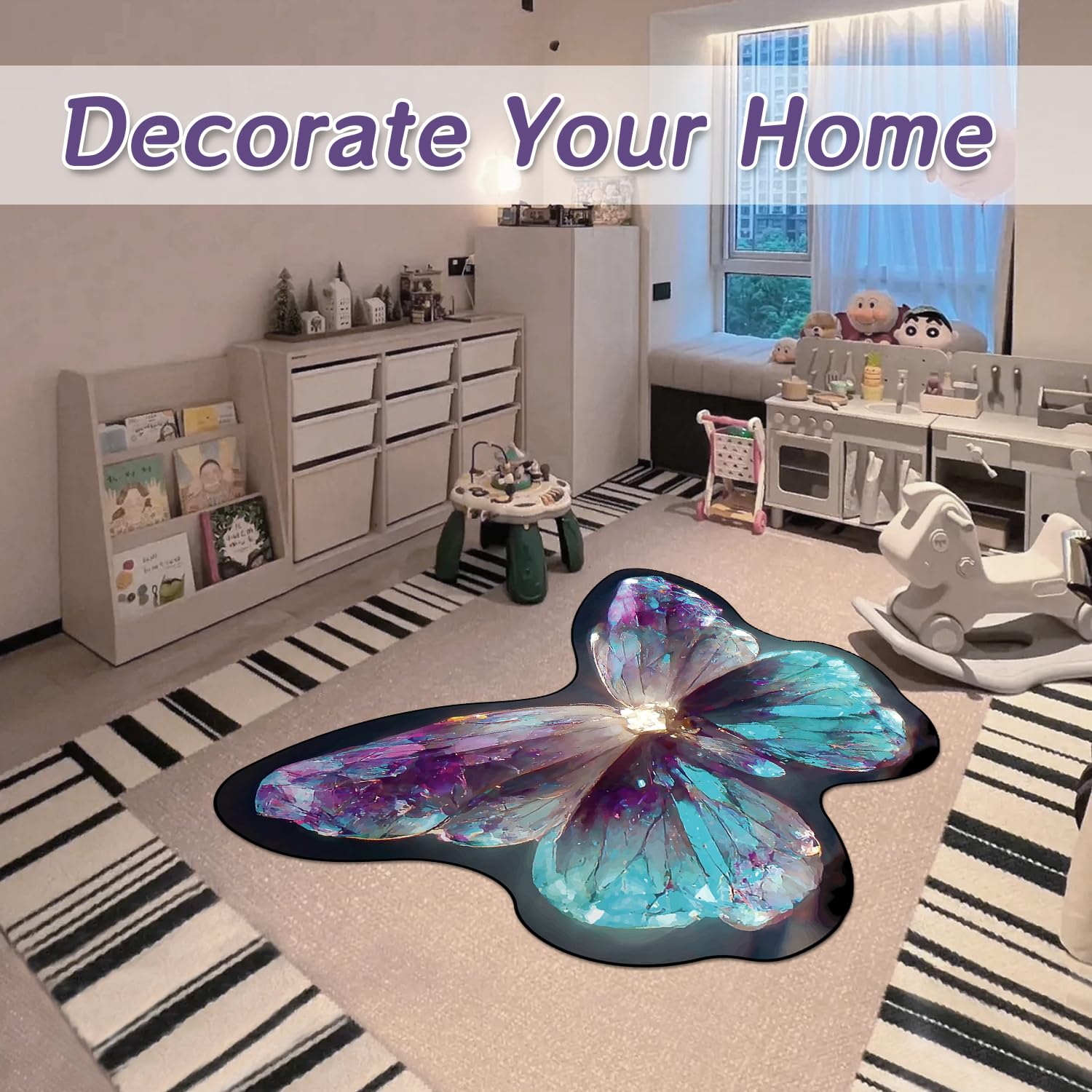 Lacut Butterfly Area Rugs, 60"x 40" Non-Slip Rug for Girls Bedroom, Blue Butterfly Carpet Floor Mat for Play Room Game Area Dorm Entryway Home Decor (Butterfly 3, 60" x 40")