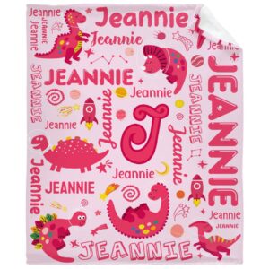 dinosaur lover astronaut personalized blanket with name custom pink dinosaur with name flannel blanket soft throw meaningful gift for toddlers girls boys kids pets 40 * 30" xs for toddler