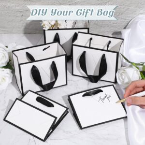 Yeaqee 50 Pcs Mini Gift Bags with Handles Small Christmas Gift Bags Metallic Foil Paper 4x4.75x2.25'' Extra Small Thank You Gift Bags Bulk with Tag for Christmas Birthday Party Wedding(White, Black)