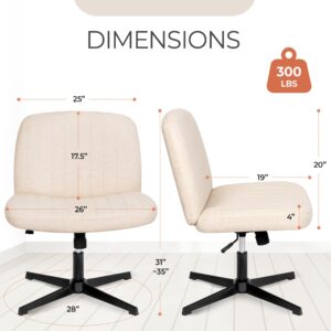 Orange Factory Cross Legged Office Desk Chair No Wheels Fabric Padded Modern Swivel Height Adjustable Wide Seat Computer Task Vanity Chair for Home Office Mid Back Accent Chair (Beige)