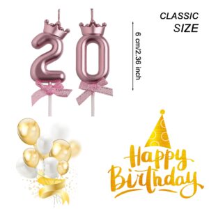 AOOLADA 20th Birthday Candles, Rose Gold 20 Year Old Number Birthday Candles, Number 20 Candles for Men Women, Birthday Party Decorations Cake Topper Gifts for Wedding Anniversary Celebration