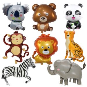 8 pcs safari animal balloons jungle safari birthday party decorations giant elephant lion monkey panda zebra animal foil balloons safari balloons for boys wild one baby shower zoo party decorations