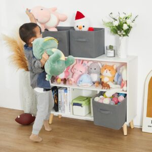 TROOPVILLE Wooden Kids Toy Storage Organizer, Toy Storage Organizer Bins with Shelfs,Kids Bookshelf and Toy Storage,Kids Room Organizers and Storage(Grey)