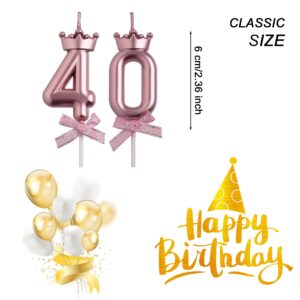 AOOLADA 40th Birthday Candles, Rose Gold 40 Year Old Number Birthday Candles, Number 40 Candles for Men Women, Birthday Party Decorations Cake Topper Gifts for Wedding Anniversary Celebration