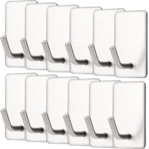 happyiren 12 pack strip hooks, wall utility hanger, adhesive stainless steel coat holder support hack, hanging heavy duty robe towel cloth hat scarve bag accessories wreath, no-drilling