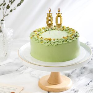 AOOLADA 80th Birthday Candles, Gold 80 Year Old Number Birthday Candles, Number 80 Candles for Men Women, Happy Birthday Party Decorations Cake Topper Gifts for Wedding Anniversary Celebration