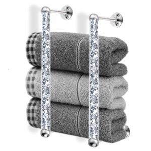 meetart towel racks for bathroom,crystal crushed diamond wall towel bar,2 bar mounted bathroom towel organization for rolled towels,rolled blanket.（20”）