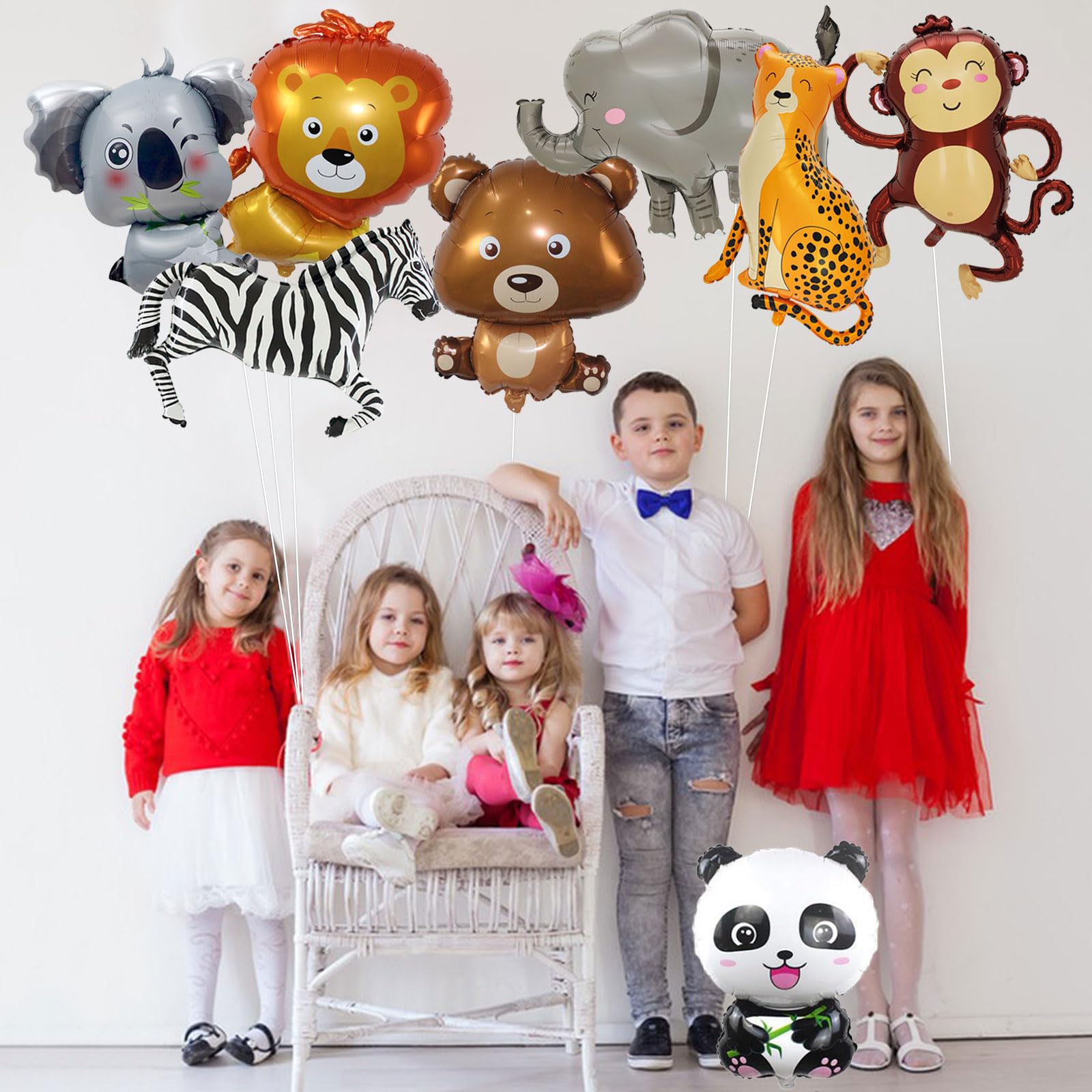 8 Pcs Safari Animal Balloons Jungle Safari Birthday Party Decorations Giant Elephant Lion Monkey Panda Zebra Animal Foil Balloons Safari Balloons for Boys Wild One Baby Shower Zoo Party Decorations