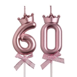 aoolada 60th birthday candles, rose gold 60 year old number birthday candles, number 60 candles for men women, birthday party decorations cake topper gifts for wedding anniversary celebration