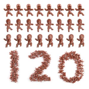 120 mini plastic babies, tiny plastic babies figurines small baby king cake babies for baby shower, ice cube my water broke games, party decorations, brown-colored