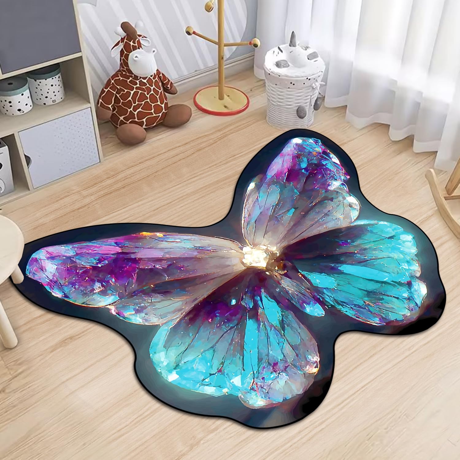 Lacut Butterfly Area Rugs, 60"x 40" Non-Slip Rug for Girls Bedroom, Blue Butterfly Carpet Floor Mat for Play Room Game Area Dorm Entryway Home Decor (Butterfly 3, 60" x 40")