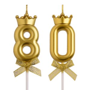 aoolada 80th birthday candles, gold 80 year old number birthday candles, number 80 candles for men women, happy birthday party decorations cake topper gifts for wedding anniversary celebration