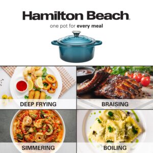 Hamilton Beach Enameled Cast Iron Dutch Oven Navy (3-Quart) | Cream Enamel Coating Dutch Oven Pot with Lid | Cast Iron Dutch Oven with Even Heat Distribution | Easy Grip to Handles & Multipurpose