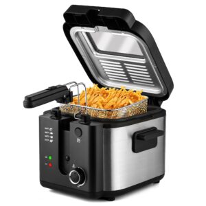 susteas deep fryer with basket, 1500w electric deep fryers for home use with temperature control, removable lid and 2.5l non-stick inner pot easy to clean