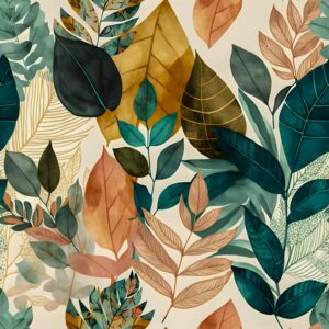 muralpeel boho brown/green/yellow leaf botanical plants peel and stick wallpaper vintage easy peel off contact paper self adhesive removable stick on wall paper for kitchen cabinet renter friendly