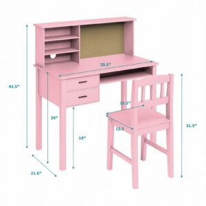 BALUS Kids Desk & Chair Set, Children’s Desk for Bedroom with Drawer for Storage, Kids Craft Table, Study Table for Writing Reading Painting for Boys Girls 7-14 Year Old - Pink