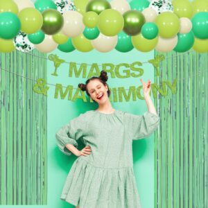 Balterever Margs and Matrimony Bachelorette Decorations Green with Margs and Matrimony Banner Green Rain Curtain the Bride Sash Margarita Bachelorette Party Decorations for Wedding Bridal Shower Party