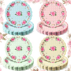 umigy 100 pcs 7 inch floral paper plates tea party disposable plates vintage decorative dessert flower plates for tea party baby shower birthday bridal showers weddings (classic)