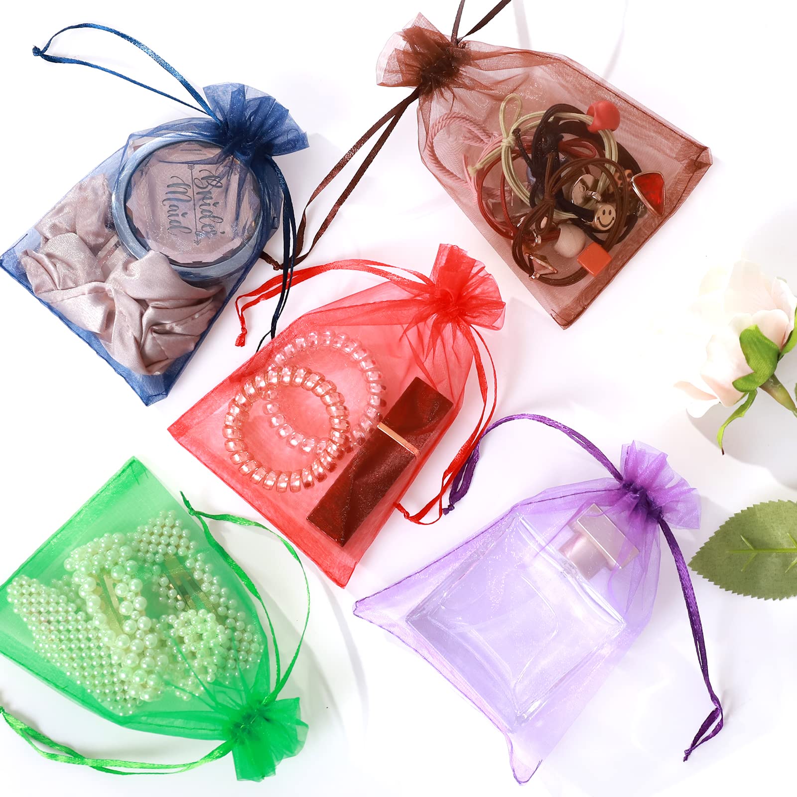 Hopttreely 50pcs Organza Bags, Mixed color 4x4.72(10x12cm) Wedding Party Favor Gift Bag, Satin Drawstring Organza Pouch Jewelry Watch Bags, Mesh Gift Pouches Mini Candy Bags