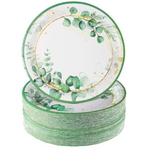 hushee 200 pieces 9 inch sage green paper plates eucalyptus disposable dinner plates greenery leaves paper plates decorative tableware for baby shower bridal shower wedding birthday party supplies