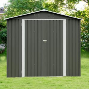 6x8 ft outdoor storage shed, garden tool storage shed with sloping roof and double lockable door, outdoor shed for garden backyard patio lawn