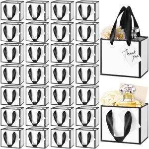 yeaqee 50 pcs mini gift bags with handles small christmas gift bags metallic foil paper 4x4.75x2.25'' extra small thank you gift bags bulk with tag for christmas birthday party wedding(white, black)