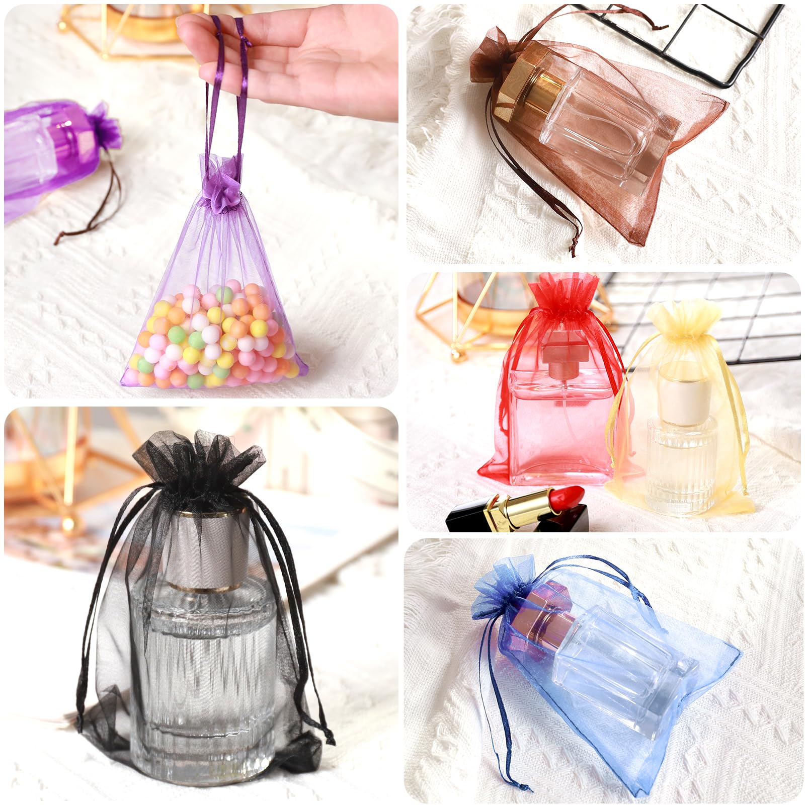 Hopttreely 50pcs Organza Bags, Mixed color 4x4.72(10x12cm) Wedding Party Favor Gift Bag, Satin Drawstring Organza Pouch Jewelry Watch Bags, Mesh Gift Pouches Mini Candy Bags