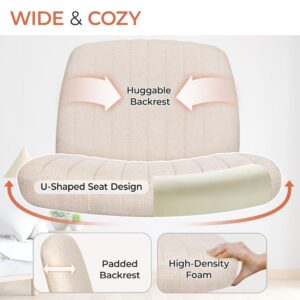 Orange Factory Cross Legged Office Desk Chair No Wheels Fabric Padded Modern Swivel Height Adjustable Wide Seat Computer Task Vanity Chair for Home Office Mid Back Accent Chair (Beige)