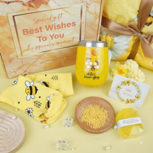 Birthday Bee Gifts for Women - Birthday Gifts for Women Valentines Day Gifts for Her Relaxing Spa Gifts Happy Bee Day Gifts with Inspirational Blanket Candle for Mom Best Friends Sister Teacher Wife