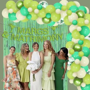 Balterever Margs and Matrimony Bachelorette Decorations Green with Margs and Matrimony Banner Green Rain Curtain the Bride Sash Margarita Bachelorette Party Decorations for Wedding Bridal Shower Party