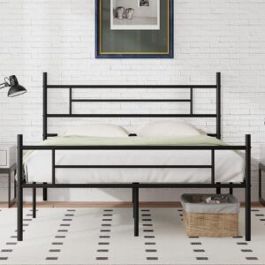 novilla queen size bed frame with headboard and footboard, 14 inch metal platform bed frame, under bed storage, strong metal slats support, mattress foundation no box spring needed