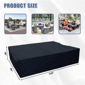 XIZZI Patio Furniture Covers Square Table and Chair Cover-210D Black Silver Coated Waterproof Outdoor Sectional Sofa Set Cover Fits up to 110"L x 84"W x 28"H,Black