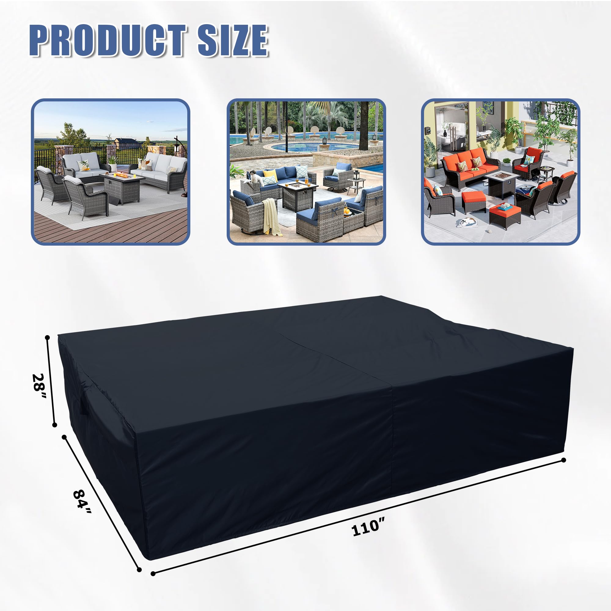 XIZZI Patio Furniture Covers Square Table and Chair Cover-210D Black Silver Coated Waterproof Outdoor Sectional Sofa Set Cover Fits up to 110"L x 84"W x 28"H,Black