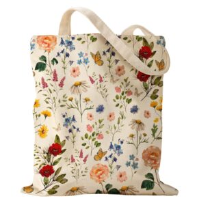 miss adola aesthetic canvas tote bag for women - flowering shrub reusable tote shoulder bag cute funny casual sturdy cloth cotton bag for vacation, shopping, grocery, work, gym