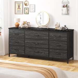 EnHomee Dresser TV Stand with 9 Drawers for 60'' TV Stand for Bedroom Long Dresser for Bedroom Wide Dressers & Chests of Drawers, Sturdy Metal Frame & Wood Top, Living Room, Closet, Charcoal Black