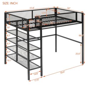 Bellemave Twin Size Metal Loft Bed with 4-Tier Shelves and Storage, Loft Bed with Bookshelf (Black)