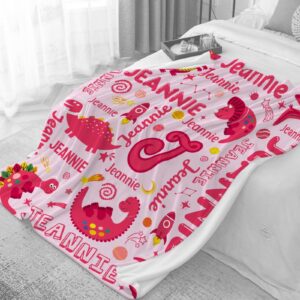 Dinosaur Lover Astronaut Personalized Blanket with Name Custom Pink Dinosaur with Name Flannel Blanket Soft Throw Meaningful Gift for Toddlers Girls Boys Kids Pets 40 * 30" XS for Toddler