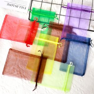 Hopttreely 50pcs Organza Bags, Mixed color 4x4.72(10x12cm) Wedding Party Favor Gift Bag, Satin Drawstring Organza Pouch Jewelry Watch Bags, Mesh Gift Pouches Mini Candy Bags