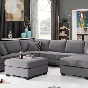 Legend Vansen 137'' Flexble Combination Reversible Moddule Upholstery Sofa Couch Sectional, Dark Grey