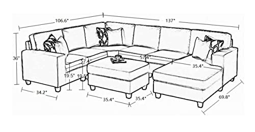 Legend Vansen 137'' Flexble Combination Reversible Moddule Upholstery Sofa Couch Sectional, Dark Grey