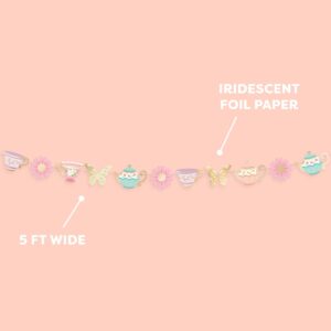 xo, Fetti Tea Party Gold Foil Banner - 5 Ft. | Fun Partea Flower Birthday Decorations, Butterfly Garden Party Baby Shower Supplies, Easter Photobooth Backdrop, Mother's Day