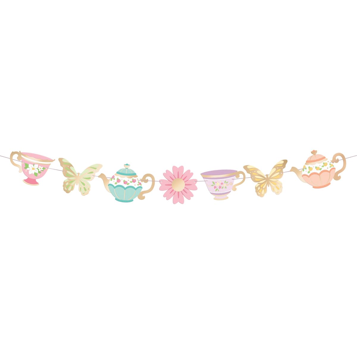 xo, Fetti Tea Party Gold Foil Banner - 5 Ft. | Fun Partea Flower Birthday Decorations, Butterfly Garden Party Baby Shower Supplies, Easter Photobooth Backdrop, Mother's Day